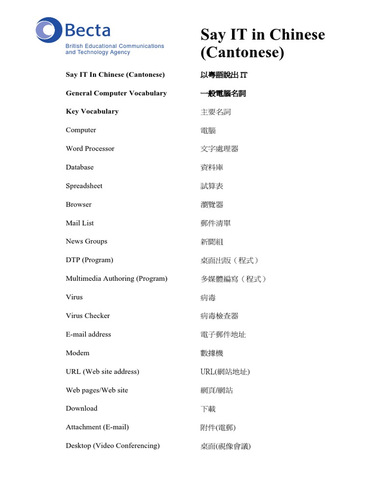 Say IT in Chinese (Cantonese) !"#$ IT General Computer Vocabulary ...