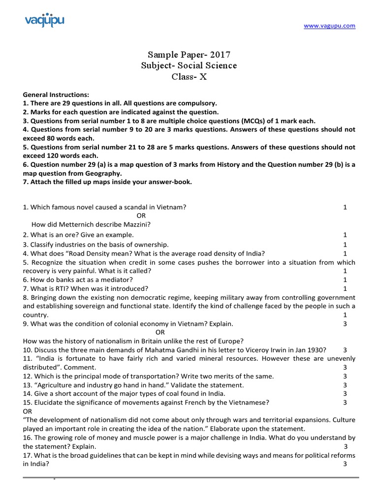 CBSE 2017 Class 10 Sample Paper Social Science PDF | PDF | British Raj ...