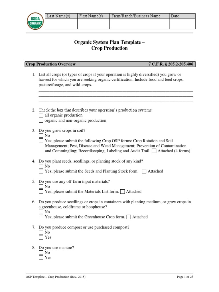 Organic System Plan Template - Crop Production | PDF | Crop Rotation ...