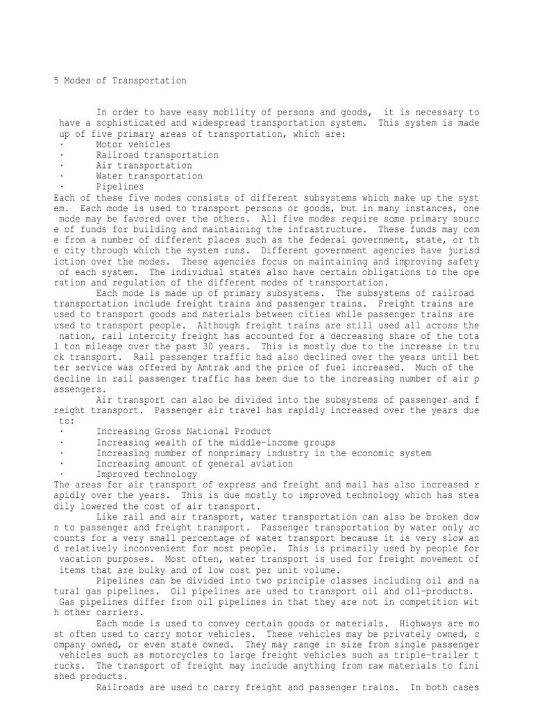 5 Modes of Transportation | PDF | Cargo | Train