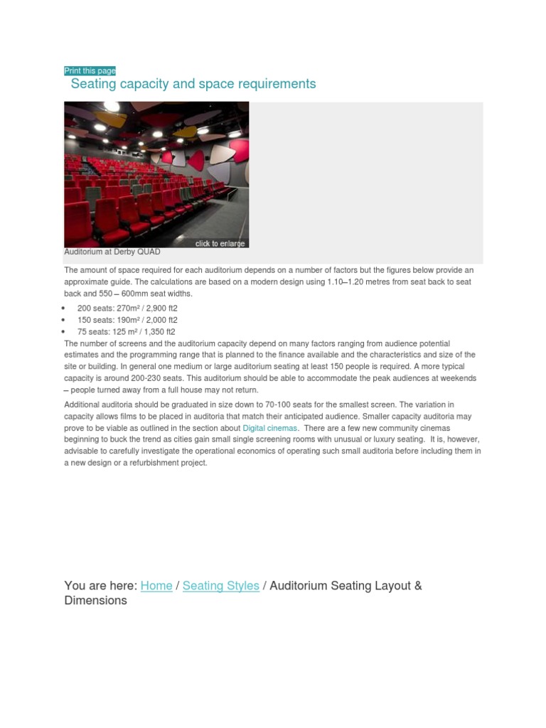 Seating Capacity and Space Requirements: You Are Here: / / Auditorium ...
