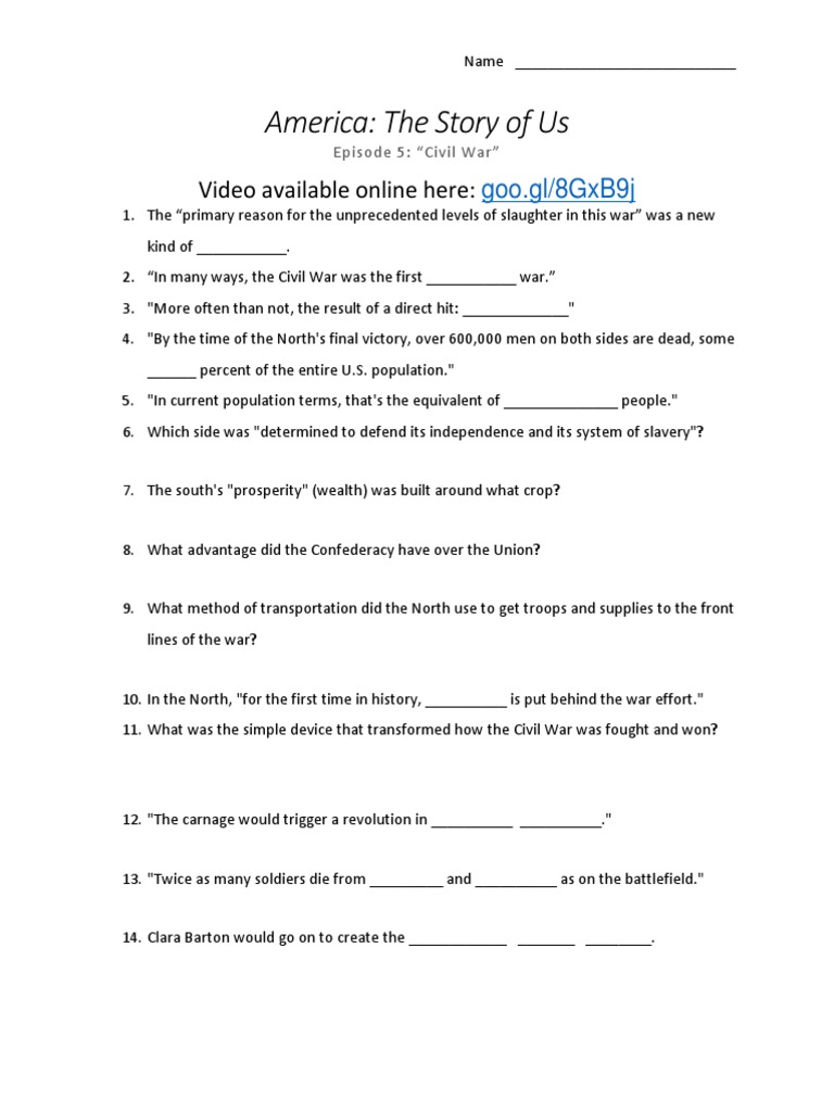 America: The Story of Us Part 5 Civil War Questions | PDF | American ...