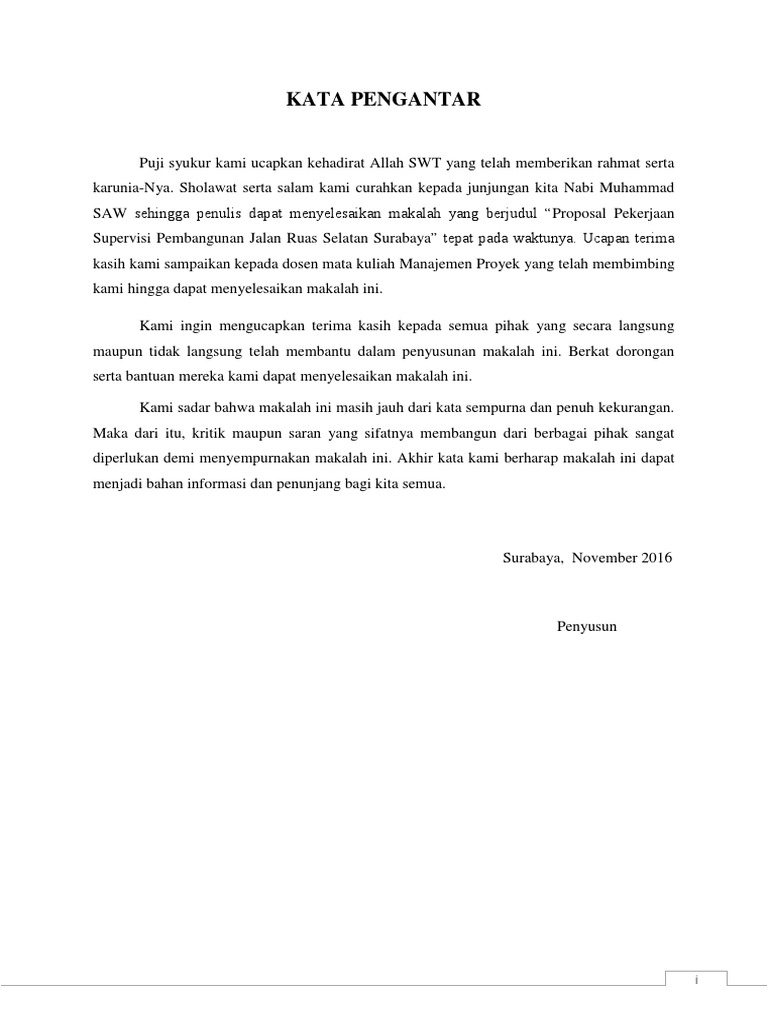 Kata Pengantar Proposal Supervisi Jalan | PDF