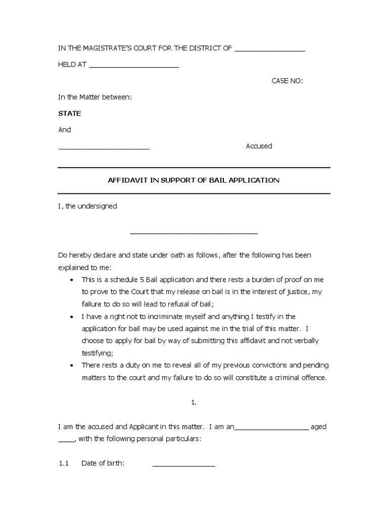 BAIL AFFIDAVIT - SCH 5.rsa Citizen - With Compl | PDF | Bail | Arrest