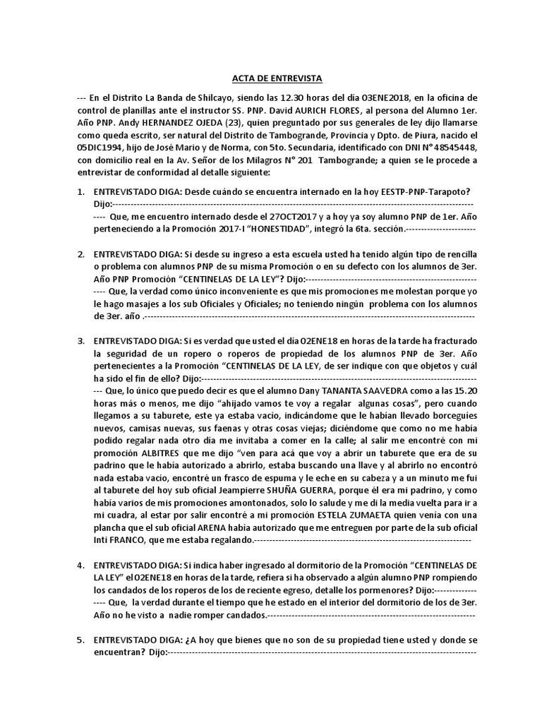 Acta de Entrevista | PDF | Ocio | Violencia