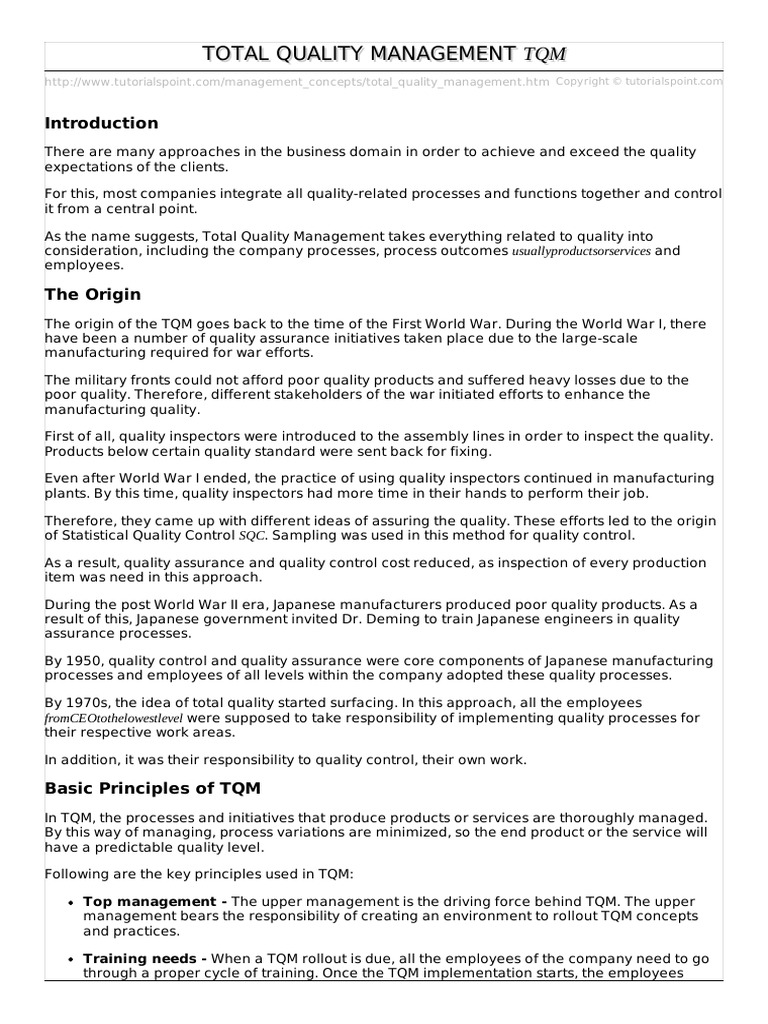 Total Quality Management | PDF | Quality Assurance | Quality Management