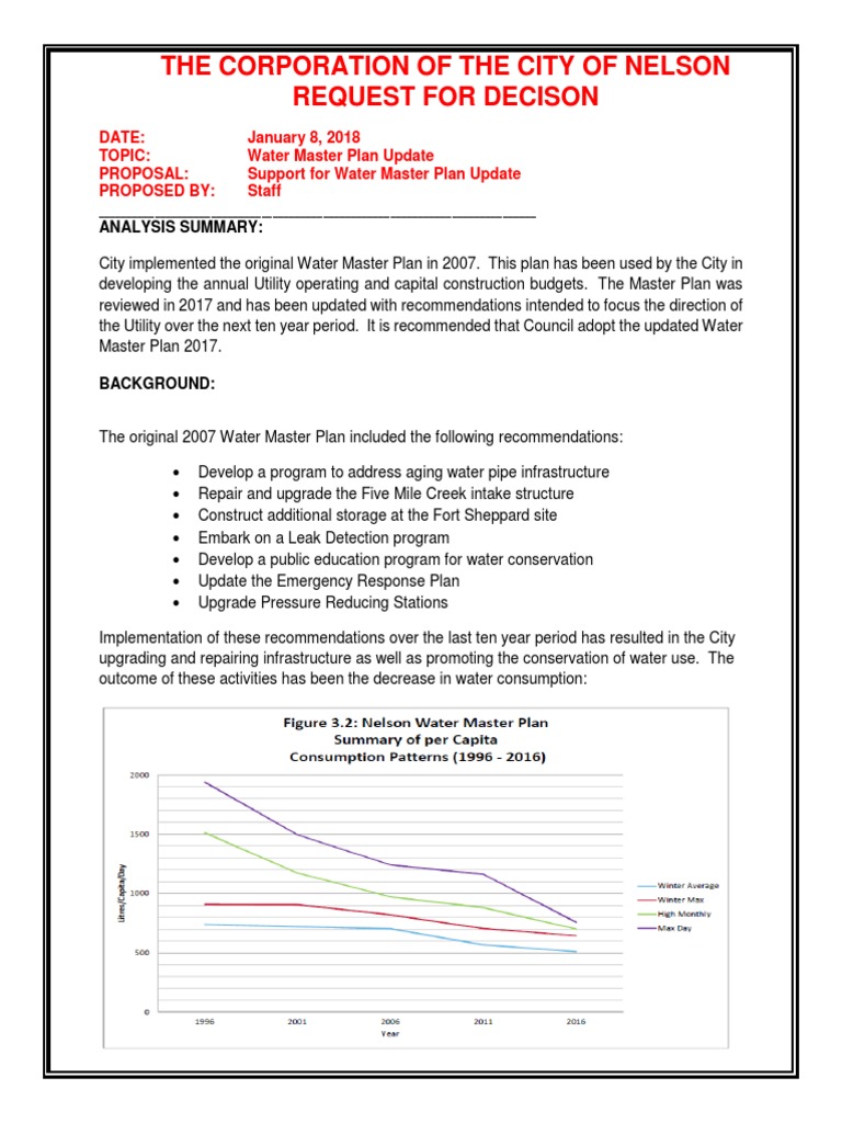 Nelson's Water Master Plan Update | PDF | Drinking Water | Water Treatment