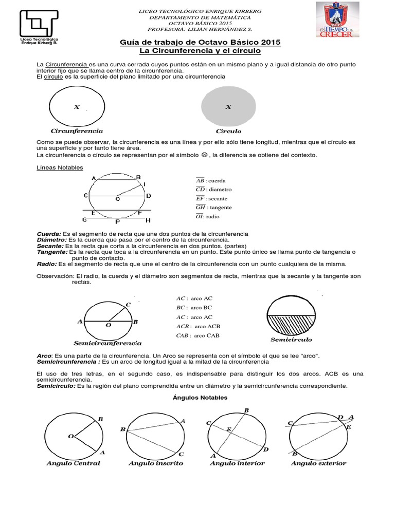 Circunferencia - y - Circulo Octavo Basico 2015 | PDF | Circulo | Tangente