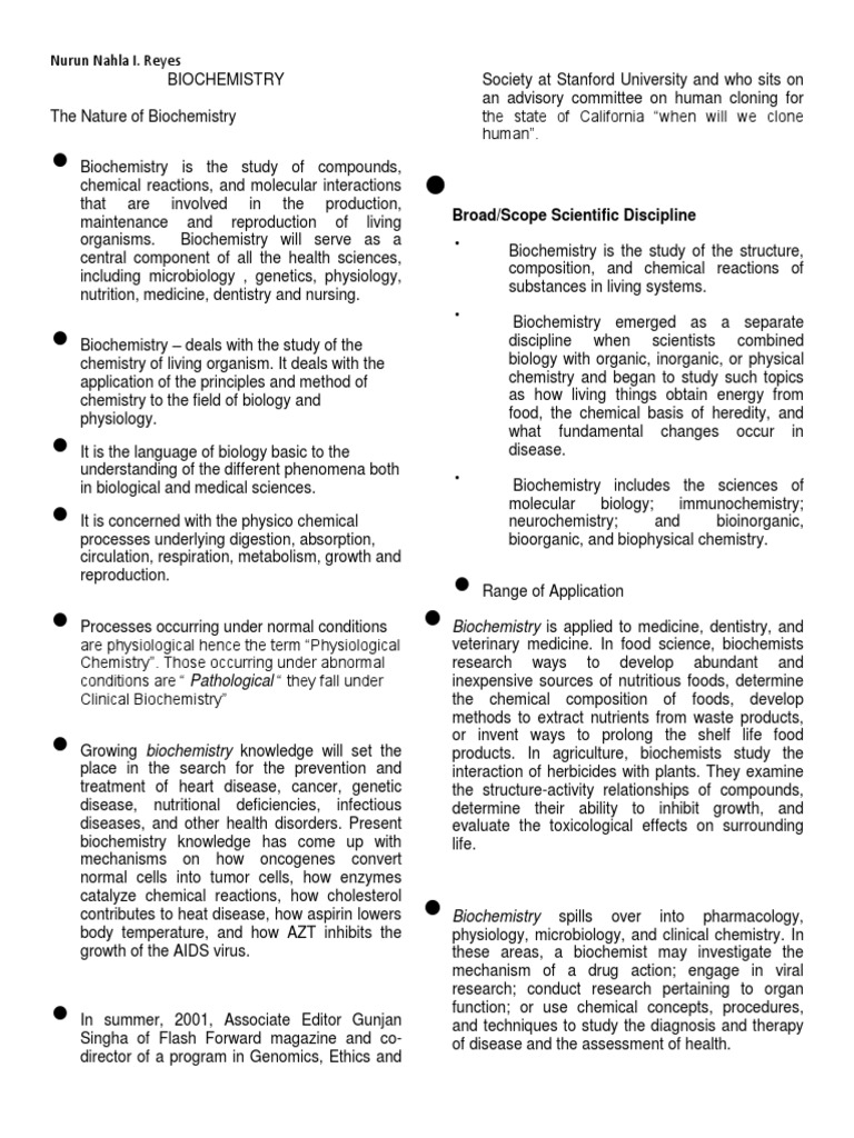 Broad/Scope Scientific Discipline: Biochemistry Is Applied To Medicine ...