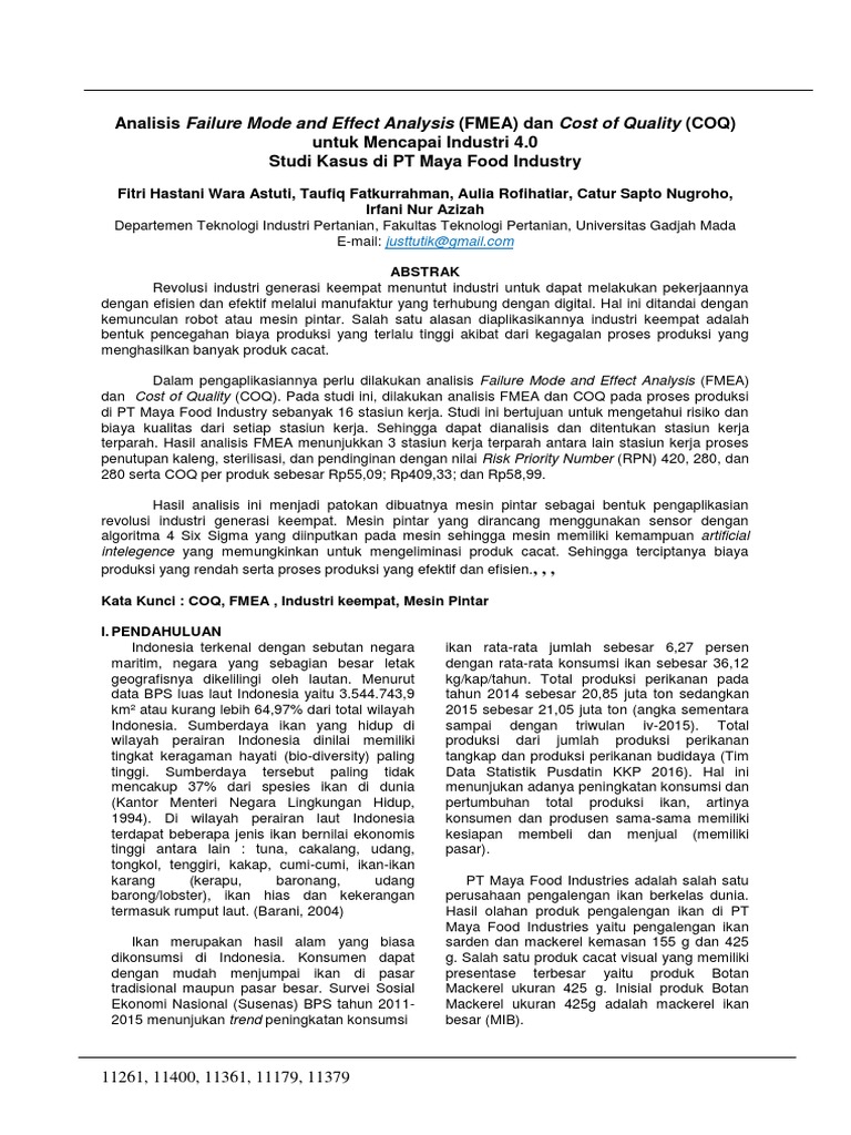 Paper Analisis FMEA Dan COQ Di PT - Maya Food Industry | PDF
