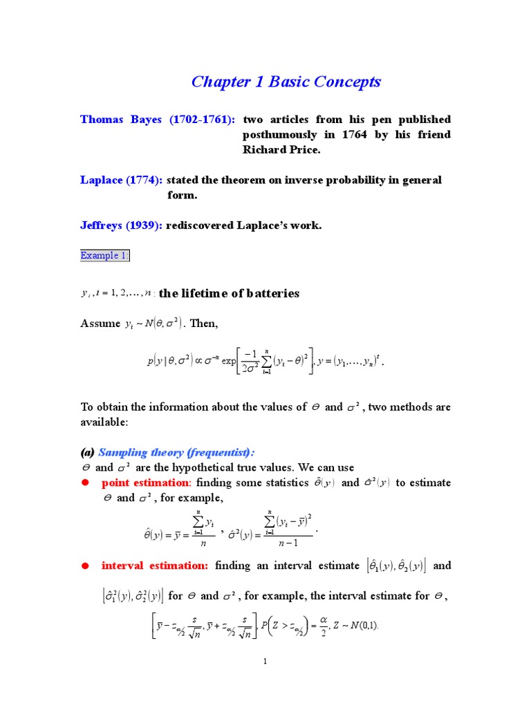 Chapter 1 Basic Concepts: Thomas Bayes (1702-1761) | Download Free PDF | Statistical Inference ...