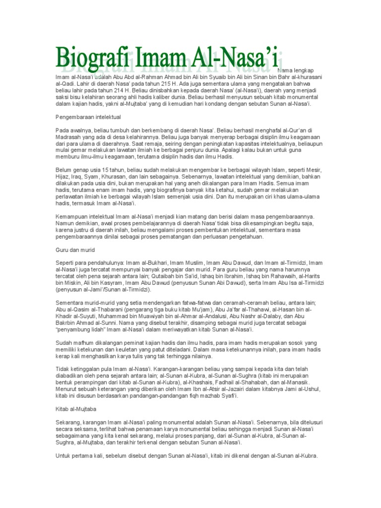 Biografi dan Karya Imam al-Nasa’i | PDF | Agama & Spiritualitas | Klasik