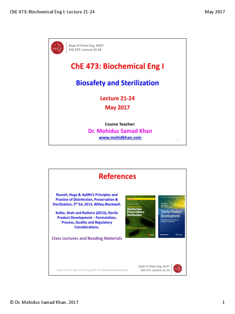 ChE 473 Lecture - 21-24 Biosafety and Sterilization PDF | PDF ...