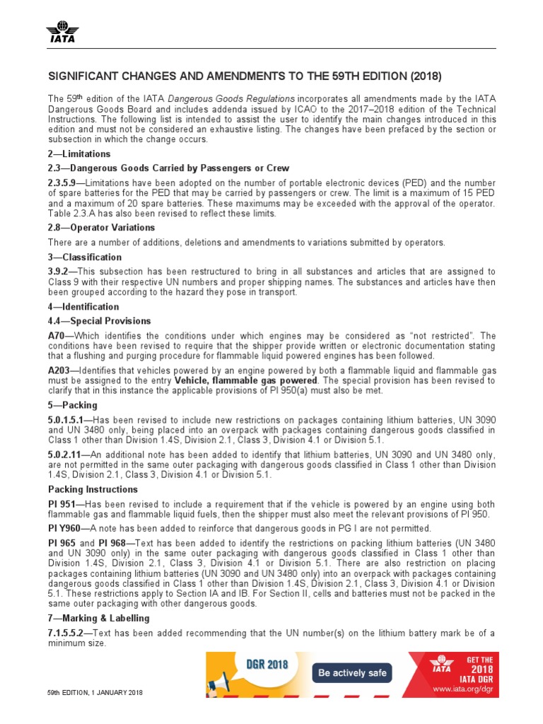DGR 59TH Significant Changes | PDF | Dangerous Goods | Safety
