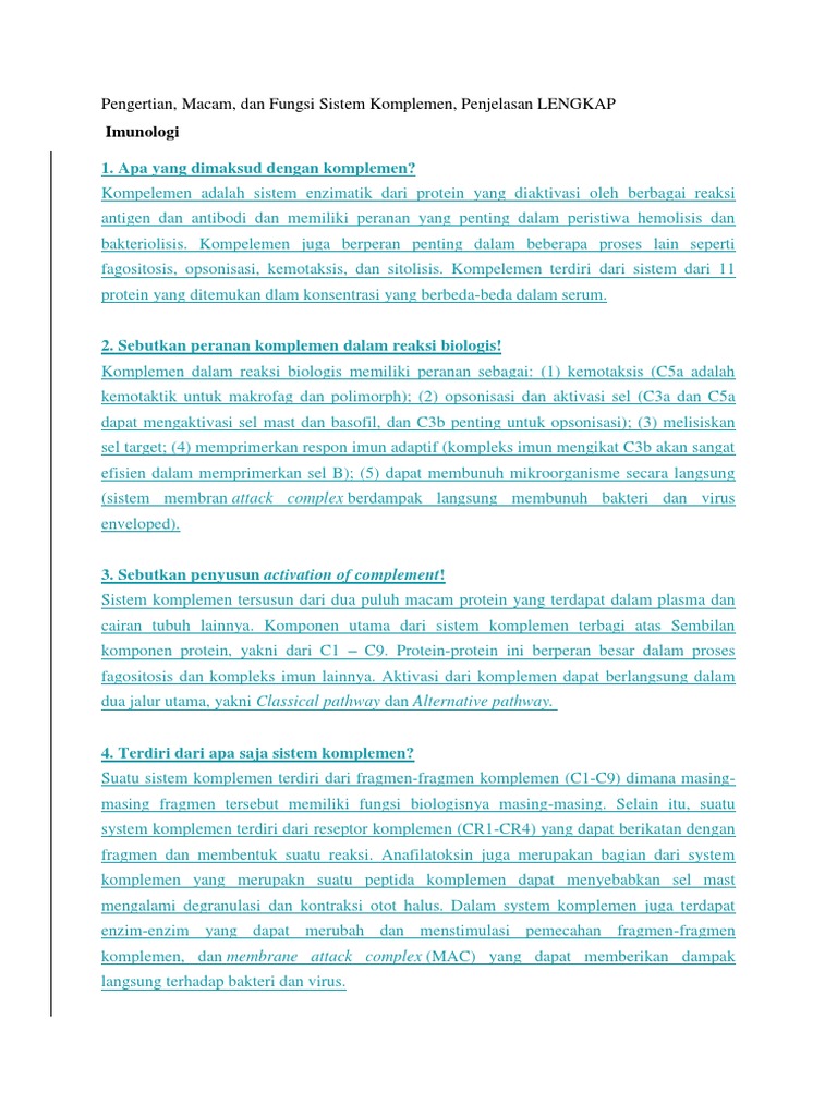 Sistem Komplemen: Pengertian dan Fungsi | PDF | Pengembangan Diri ...