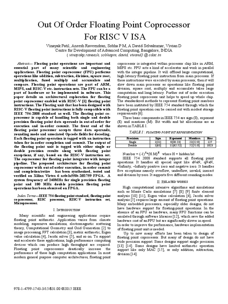 Out of Order Floating Point Coprocessor For RISC V ISA | PDF | Central Processing Unit | Rounding