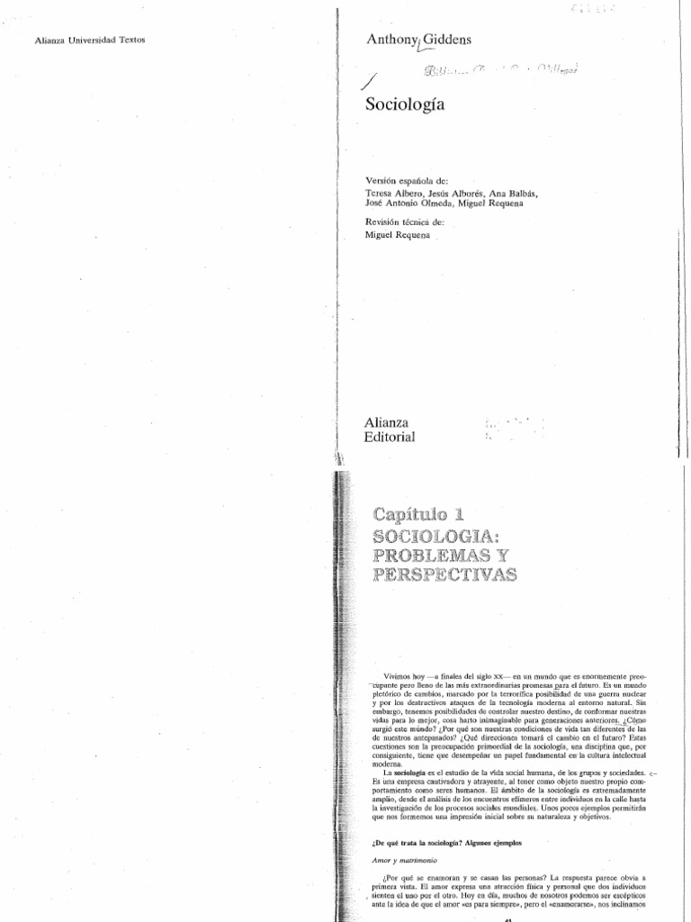 Giddens Anthony Sociologia Cap 1 PDF | PDF | Sociología | Amor
