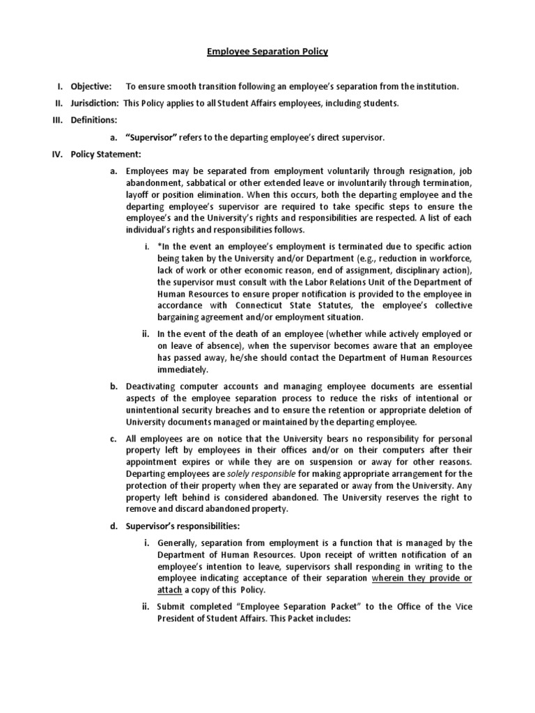 Employee Separation Policy | PDF | Computer File | Employment