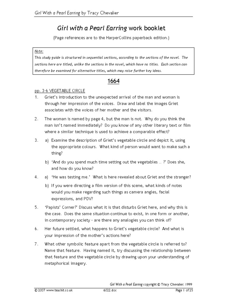 Girl Pearl Earring Study Guide | PDF | Art | General Fiction