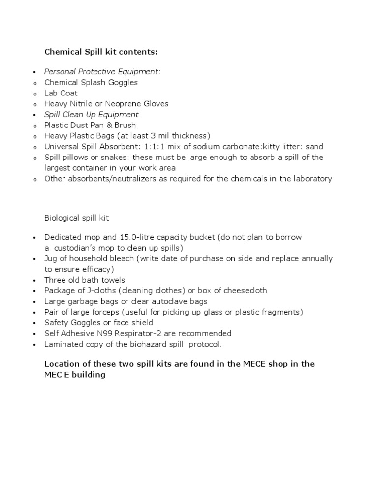 Chemical Spill Kit Contents | PDF