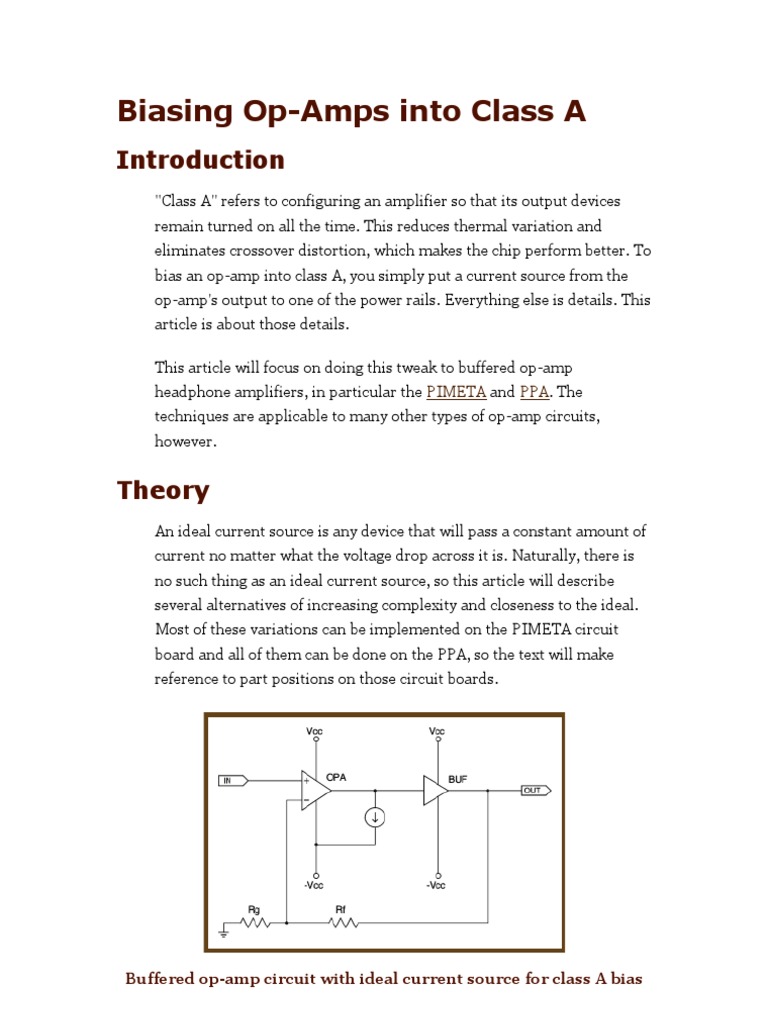 Biasing Opamps Into Class A | PDF | Operational Amplifier | Amplifier