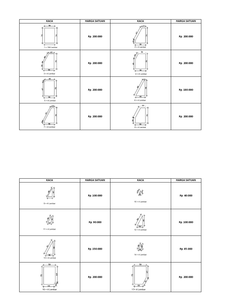 Kaca Harga Satuan Kaca Harga Satuan: Rp. 200.000 Rp. 200.000 | PDF