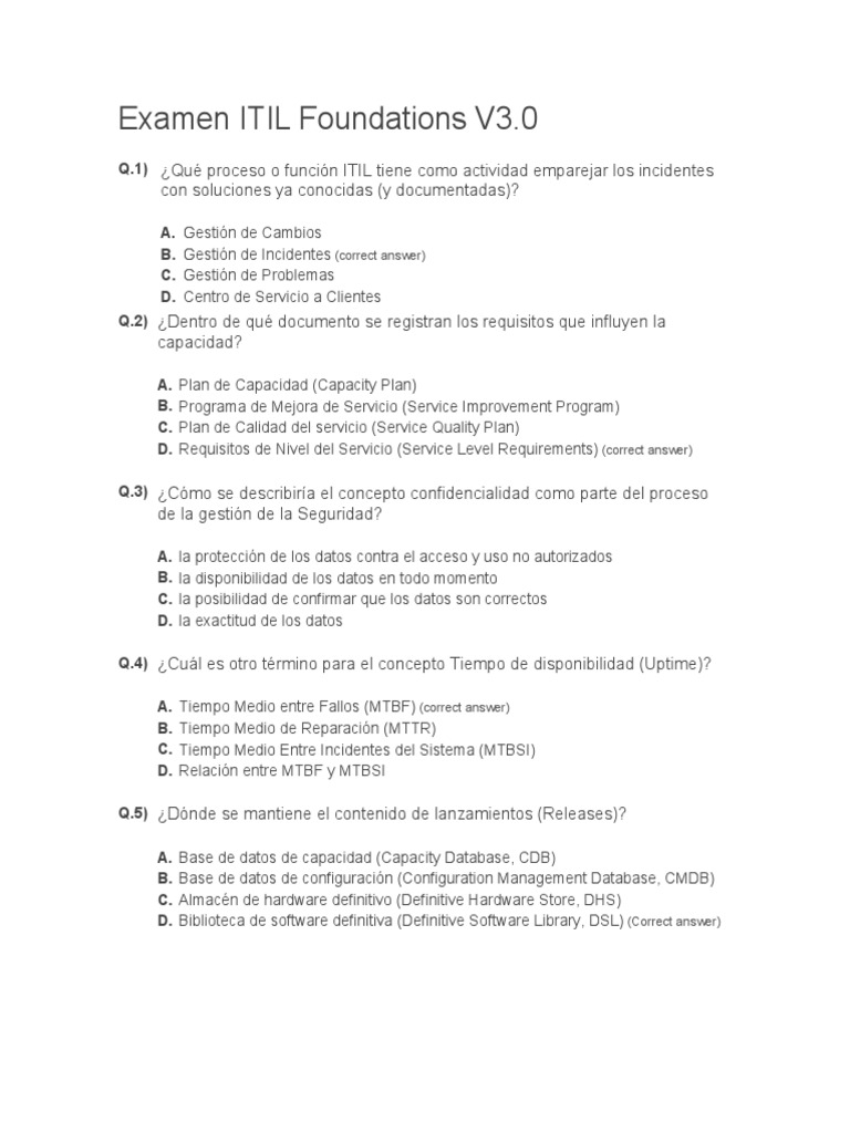 Respuesta Examen 1 ITIL V3 | PDF | Itil | It Service Management