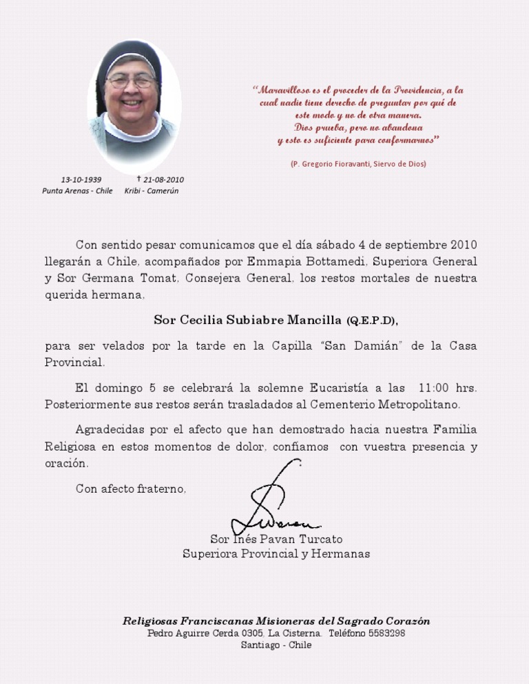 Comunicado Funeral Sor Cecilia | PDF | Religión y creencia
