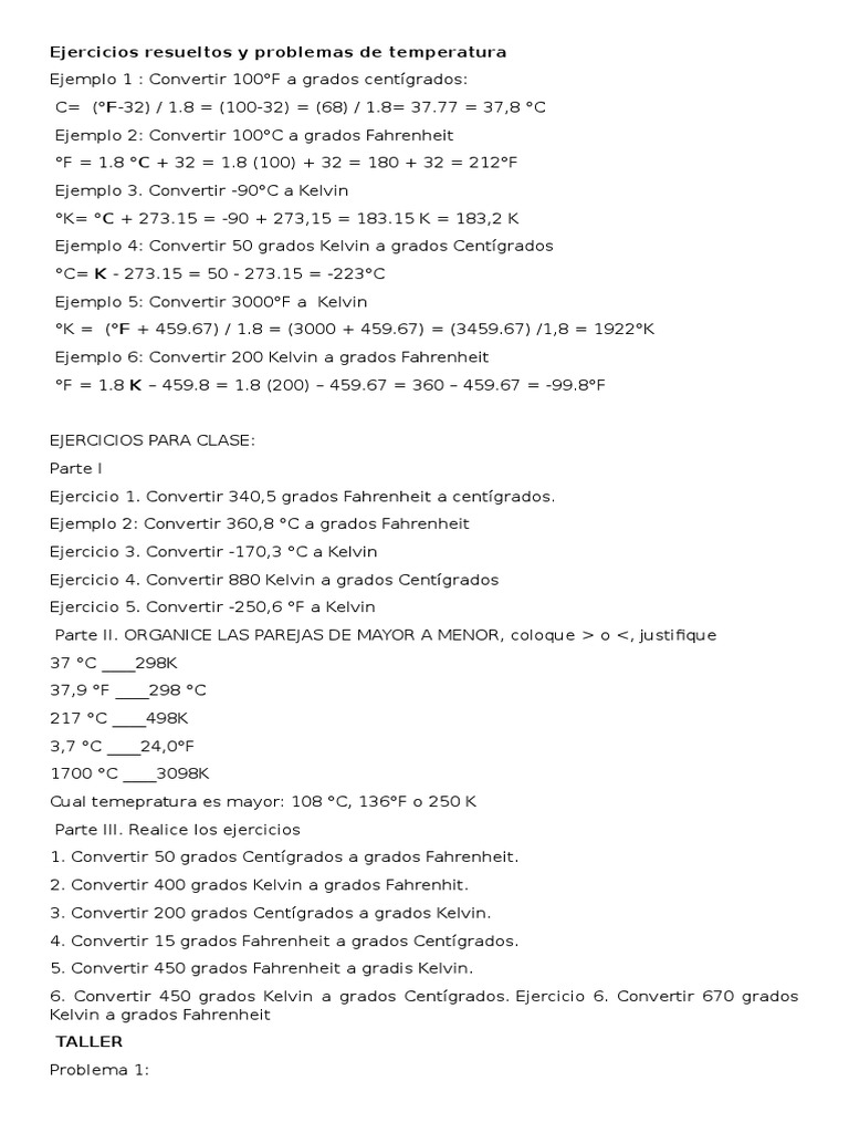 Ejercicios Resueltos y Problemas de Temperatura | PDF | Celsius | Fahrenheit