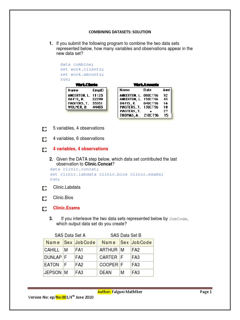 Combining Datasets Solution Pdf Pointer Computer Programming Data