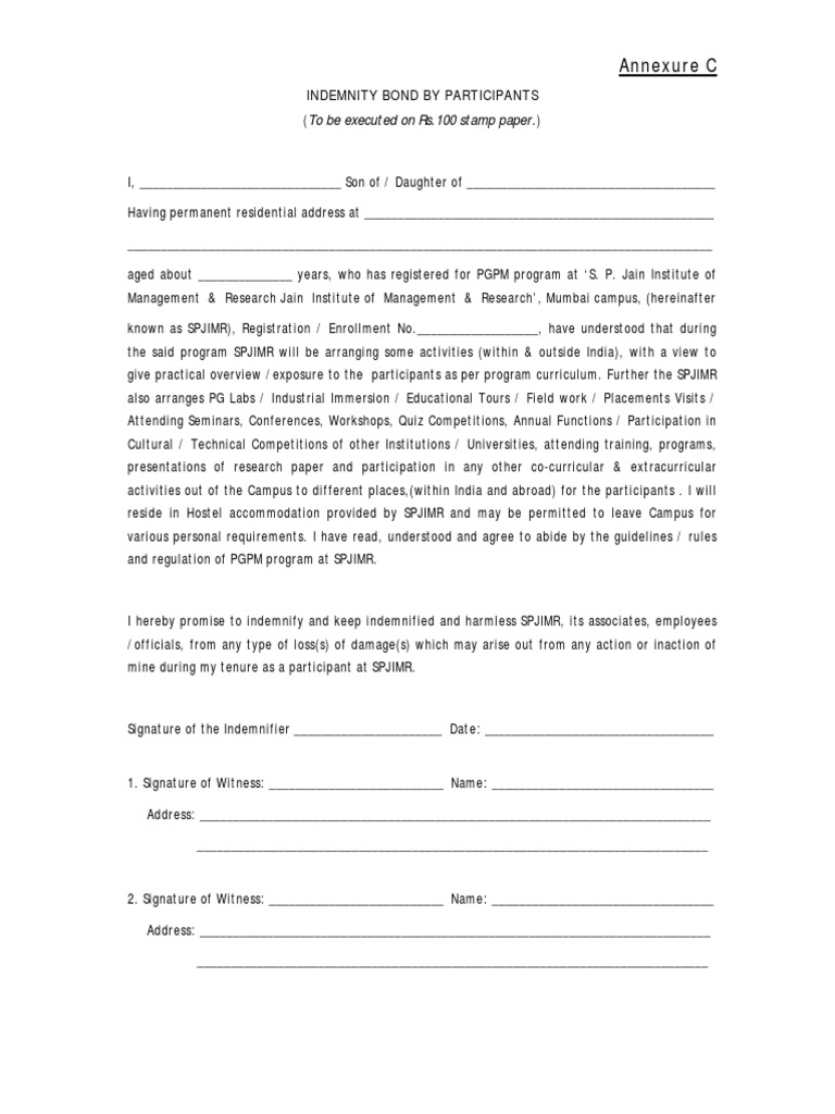 C - Indemnity Bond | PDF | Indemnity | Government