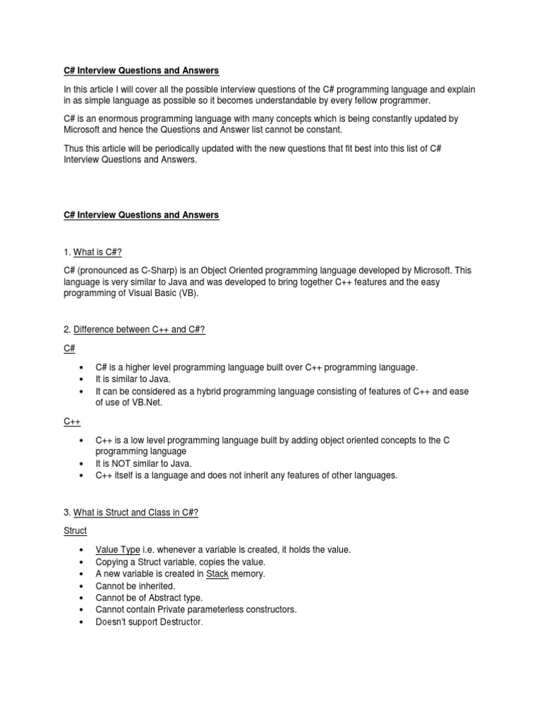 C Interview Questions Pdf Pdf Class Computer Programming C Sharp Programming Language