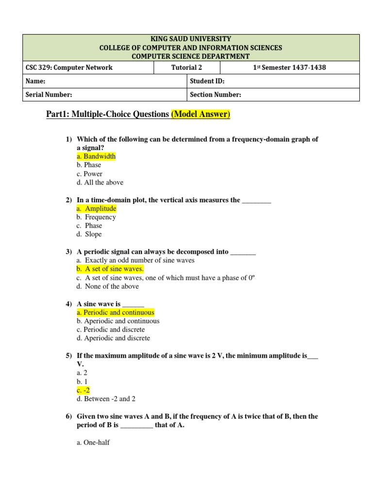 Tutorial2 Modelanswer | PDF | Hertz | Phase (Waves)