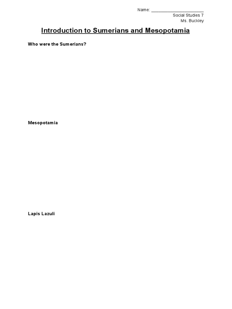 Mesopotamia Lesson - Intro To Sumerians | PDF | General Fiction