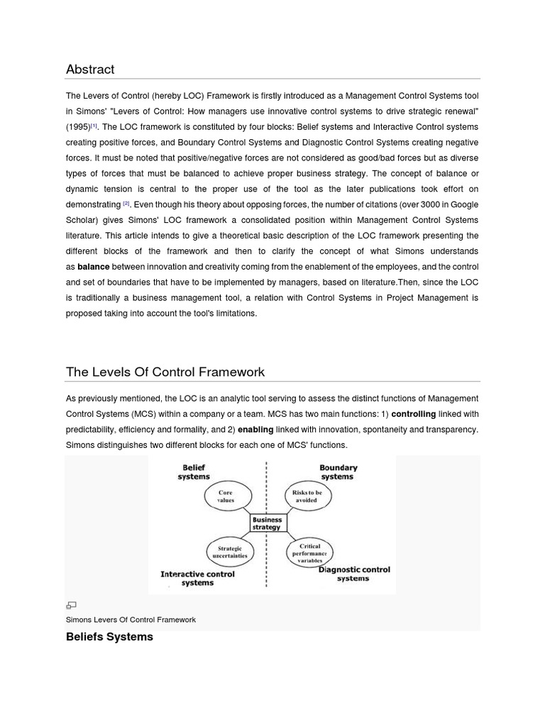 Levers of Control Framework Explained | PDF | Strategic Management ...