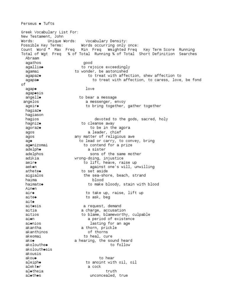 Greek Vocabulary for New Testament | PDF