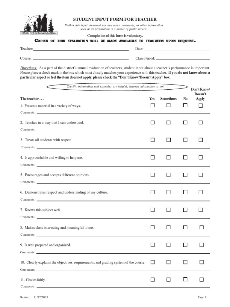 Teacher Evaluation Form For Students Use 2 | PDF | Teachers | Evaluation
