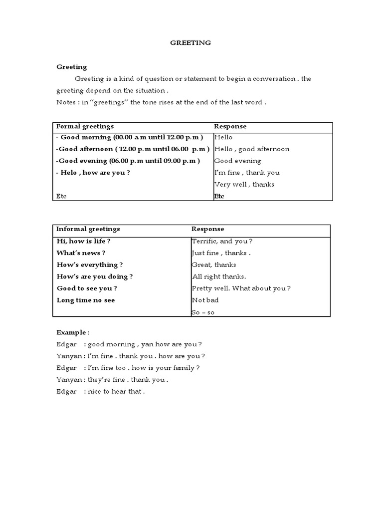 Greeting and Leave Takings