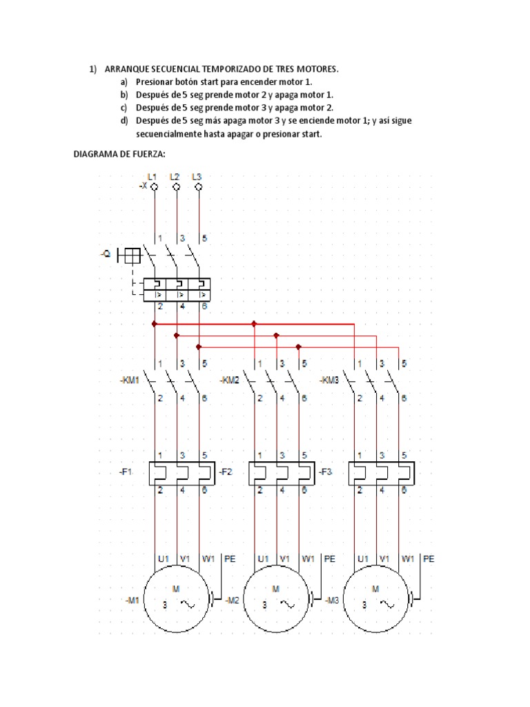 Arranque Secuencial Temporizado de Tres Motores | PDF