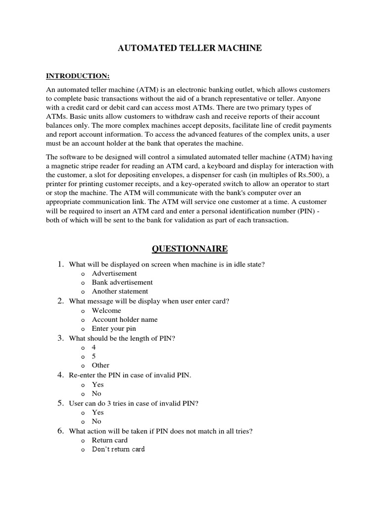 Questionnair ATM | PDF | Automated Teller Machine | Personal Identification Number