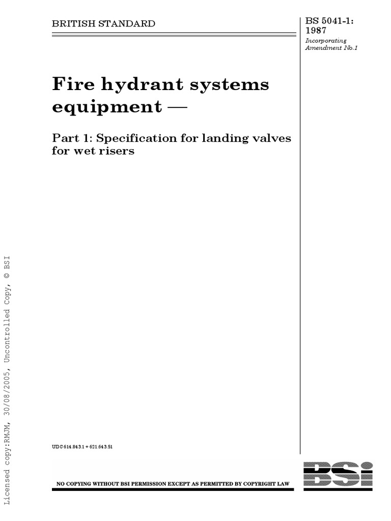 BS 5041-1-1987- Part 1- Fire Hydrant Systems Equipment.pdf | Valve | Screw