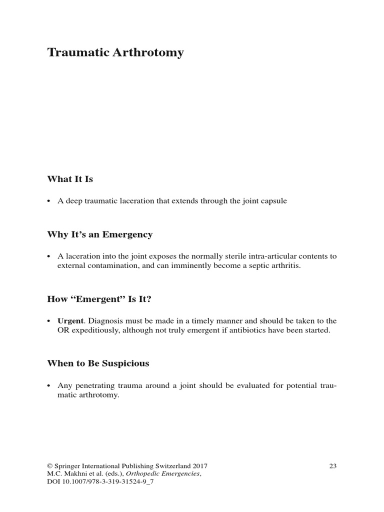 Traumatic Arthrotomy | PDF