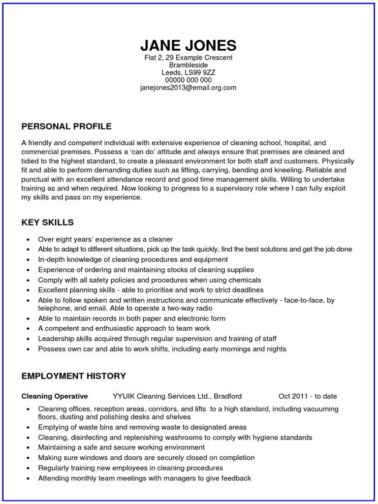 Personal Statement For Cleaning Job Examples