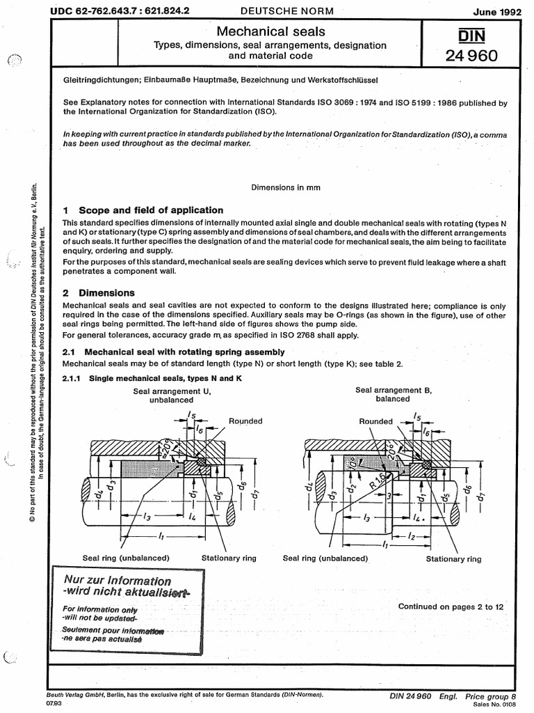 -DIN 24960. Mechanical Seals. Types, Dimensions, Seal Arrangements ...