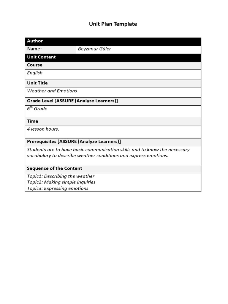 Unit Plan Template | PDF