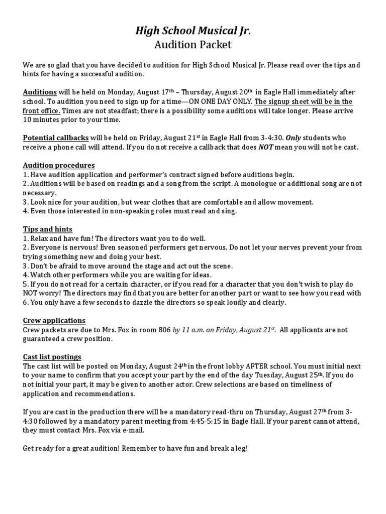 Musical Audition Packet | PDF | Audition | Performing Arts