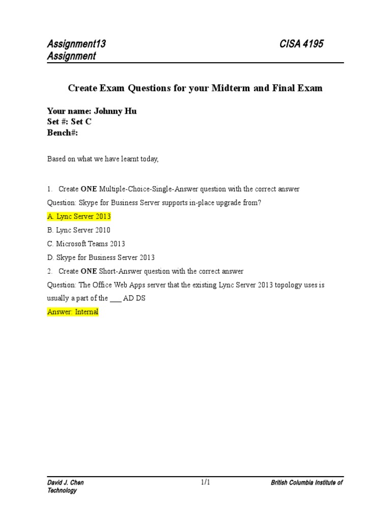 Create Exam Questions For Your Midterm and Final Exam | PDF