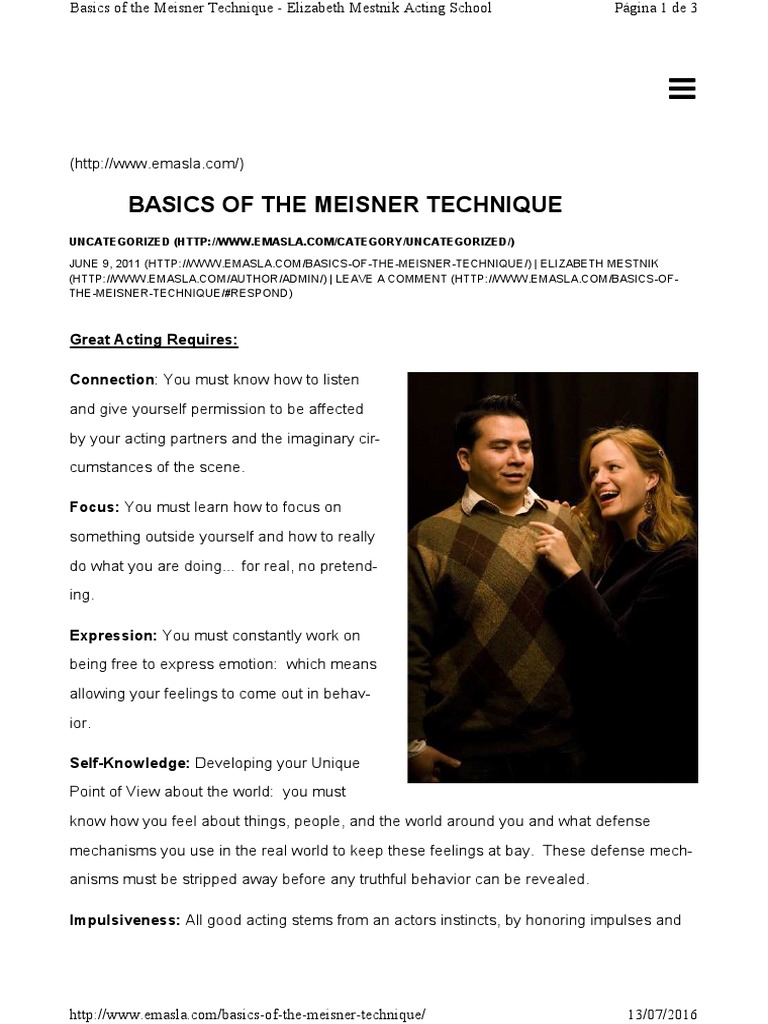 Fundamentals of the Meisner Technique | PDF | Psychological Concepts ...