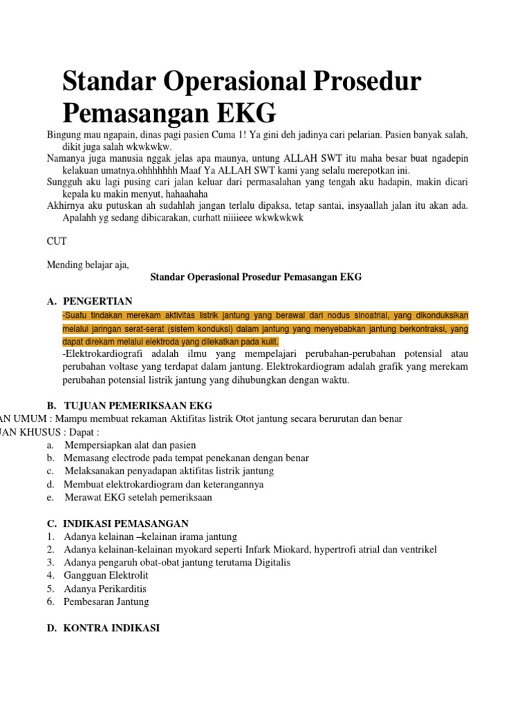 Standar Operasional Prosedur Pemasangan EKG | PDF