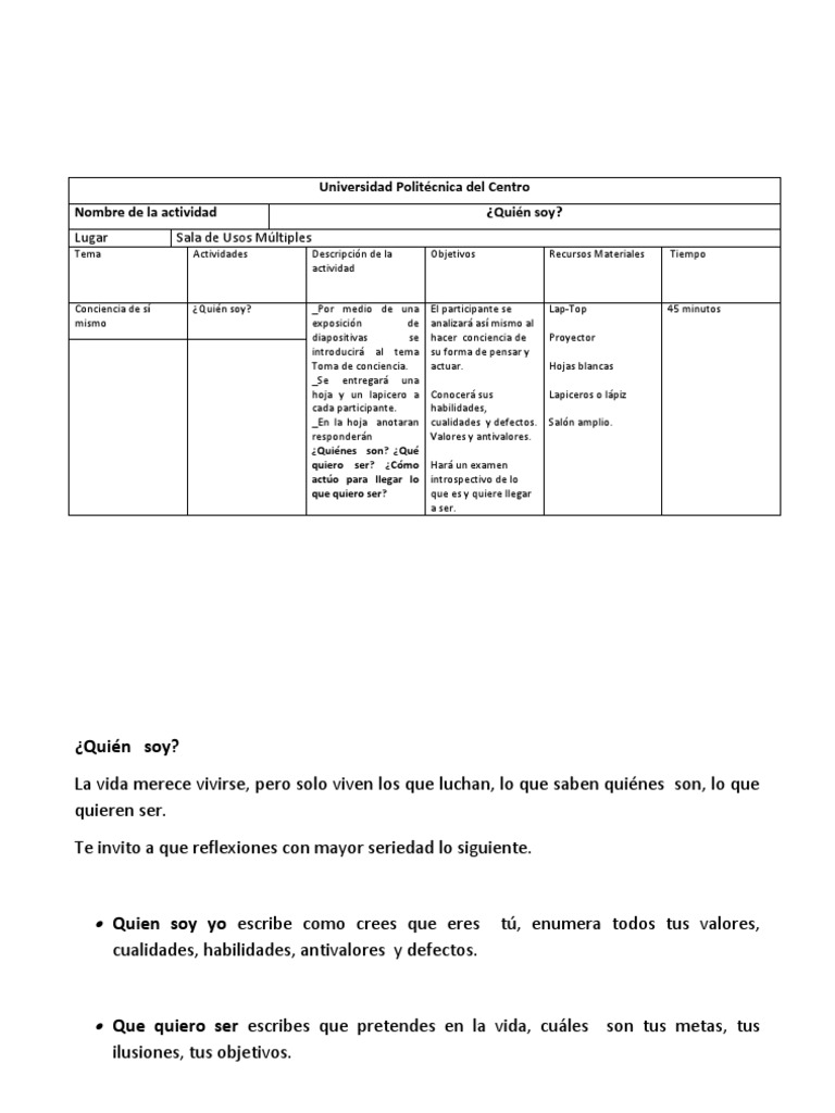 Actividad ¿Quien Soy Yo | PDF